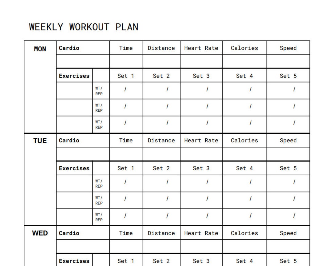 Exercise Weekly Plan Schedule Tracker Double-sided Downloadable File ...