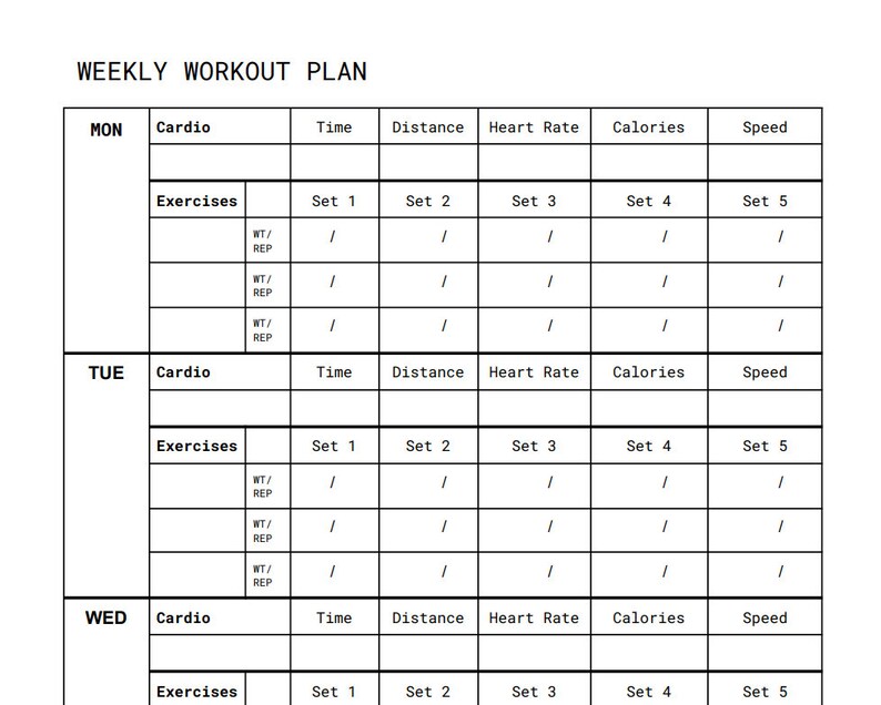 Exercise Weekly Plan Schedule Tracker Double-sided Downloadable File ...