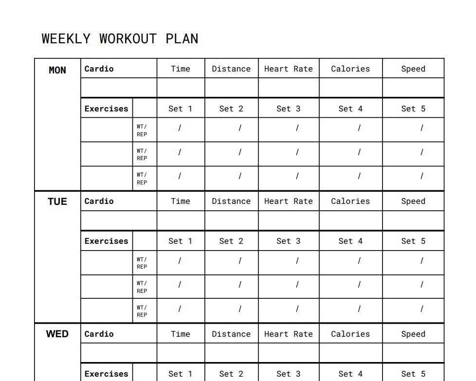 Exercise Weekly Plan Schedule Tracker Double-sided Downloadable File ...