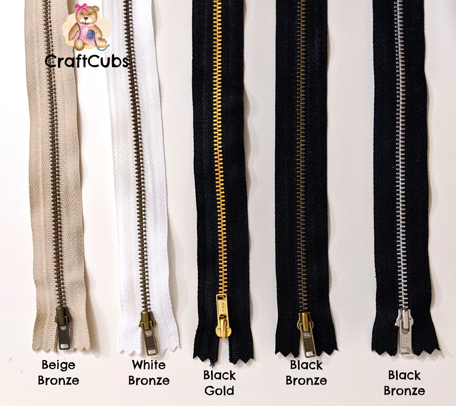 YKK Metal Zipper 20(51cm)or 22 Inch(56cm) in Size 3 Black Silver ...