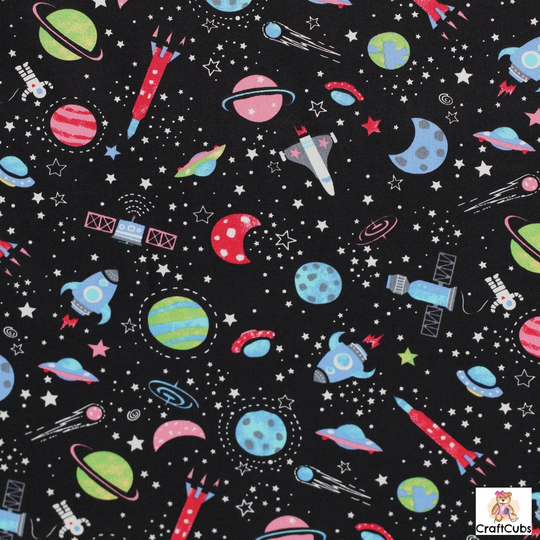 Rocket Man Cotton Poplin Fabric // Space, Science, Astronaut, Stars ...