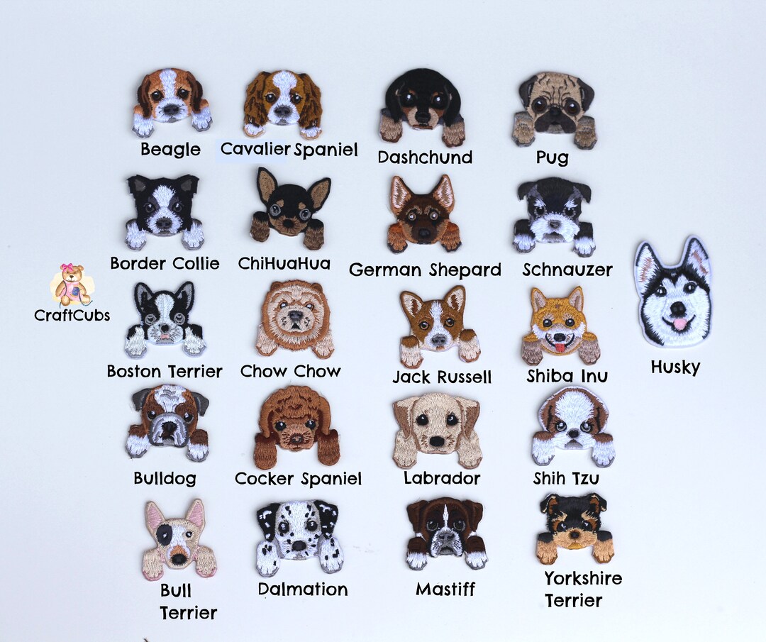 Embroidery Cute Dog Iron on Adhesive Patches // Terrier Labrador Husky ...
