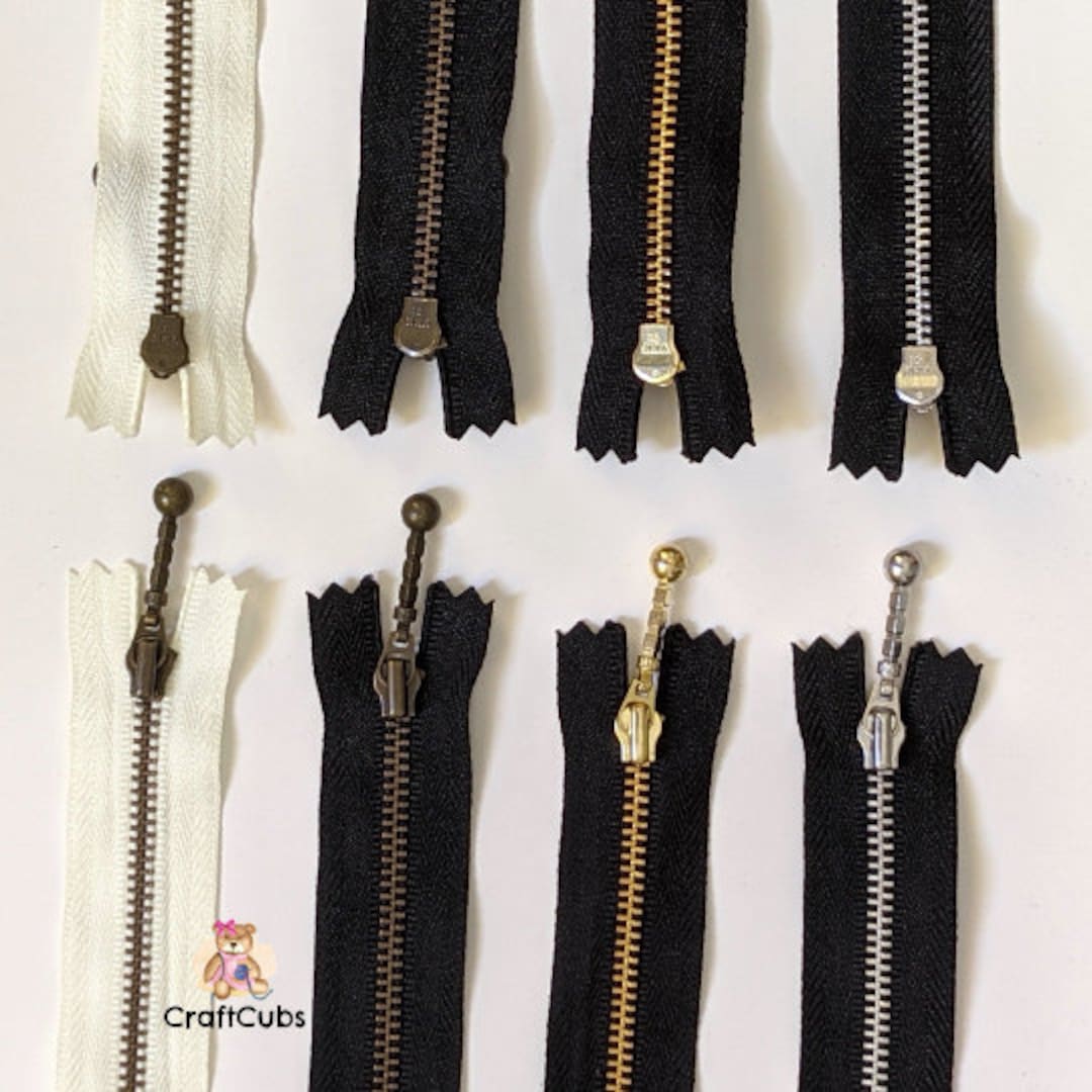 YKK Metal Zips 12 Inches 30cm in Black White Zip Brass Bronze Bronze ...