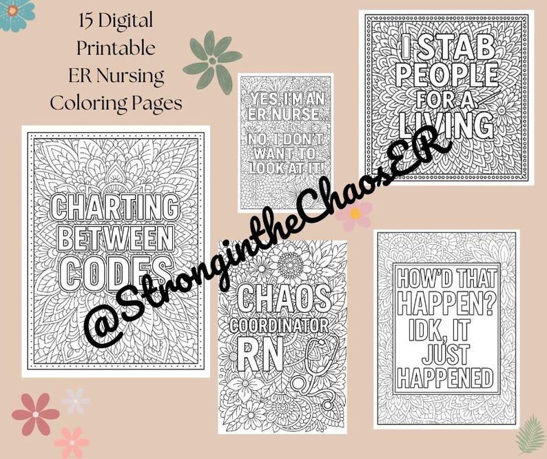 15 ER Nurse Mandala Coloring Book | Funny Printable Coloring Pages ...