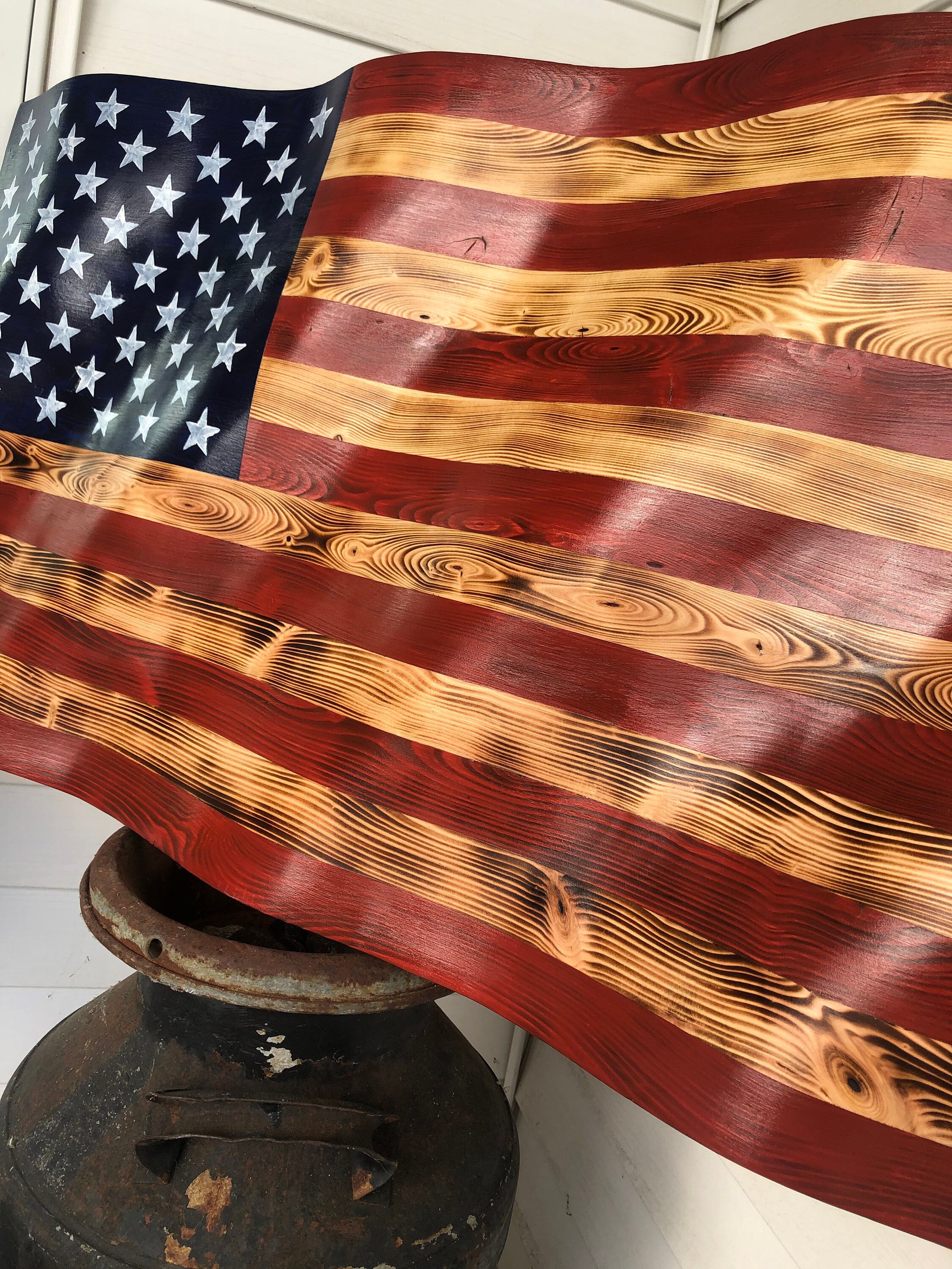 Waving Wooden Flag Distressed Wood American Flag Wall | Etsy