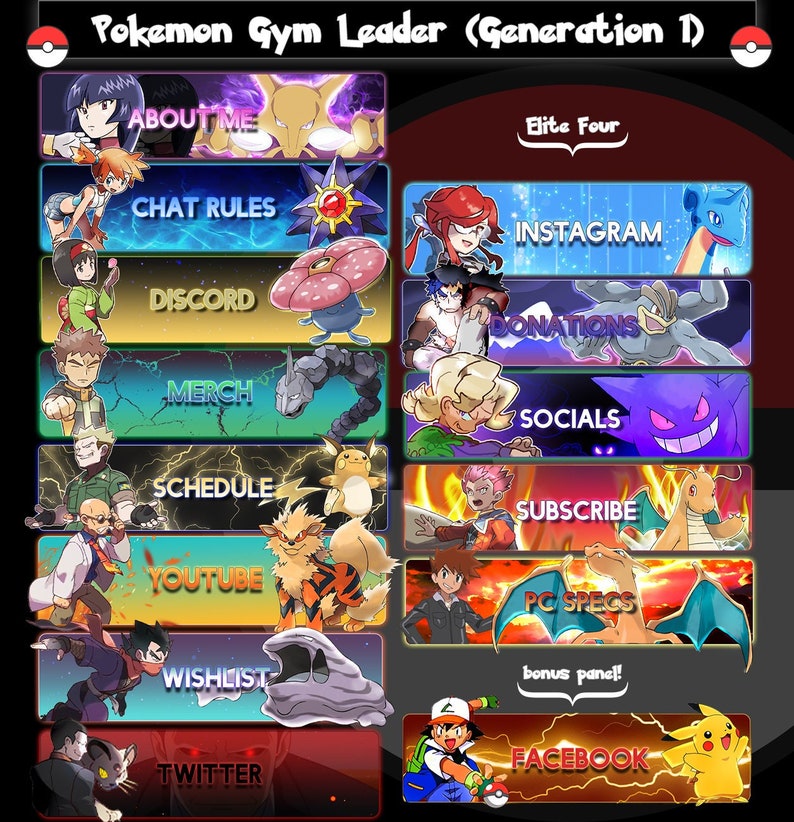 Pokemon Gym Leader Panels GEN 1 - Etsy