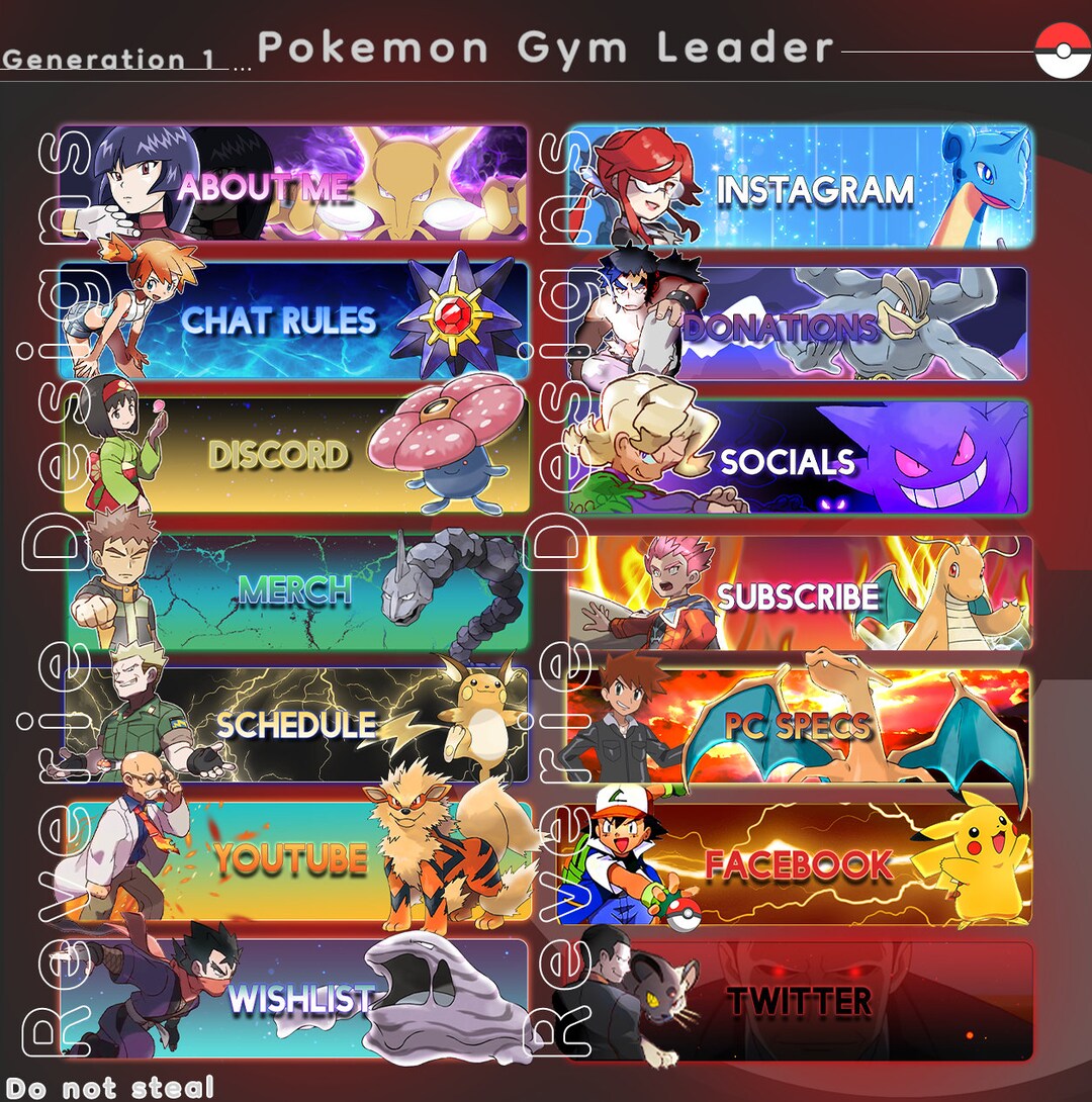 Pokemon Gym Leader Panels ~ GEN 1 - Etsy
