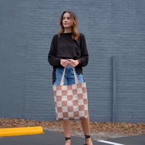 Quilted Linen Checkered Tote | Linen Tote Bag | Checkered Tote Bag - Etsy