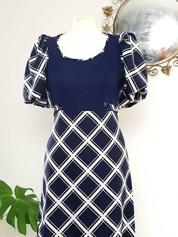 1970s empire waist, puff sleeve maxi by Richard Shops… - Gem