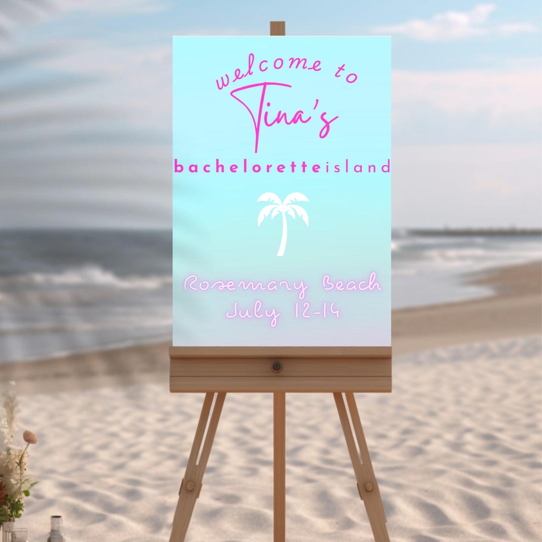 Editable Bach Island Welcome Sign - Beach Bachelorette Decor - Tropical ...