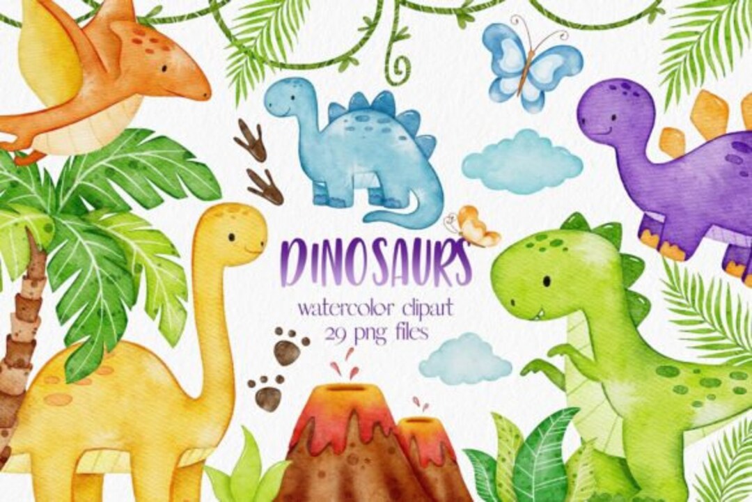 Dinosaurs Watercolor Clipart Dino Clip Art, Nursery Decor, Dinosaur ...