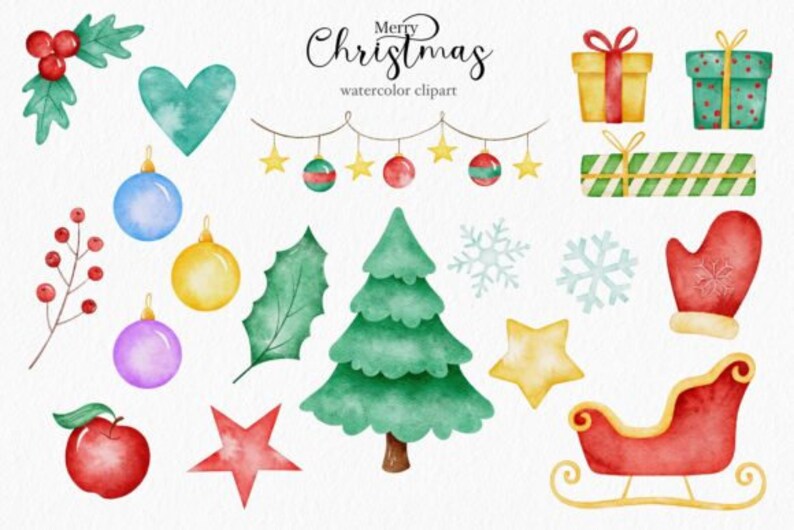 Merry Christmas Watercolor Clipartchristmas Clipart, Watercolor Clipart ...