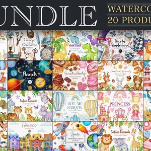 Watercolor Best Bundle Safari Baby Animals Clipart Dinosaurs Watercolor ...