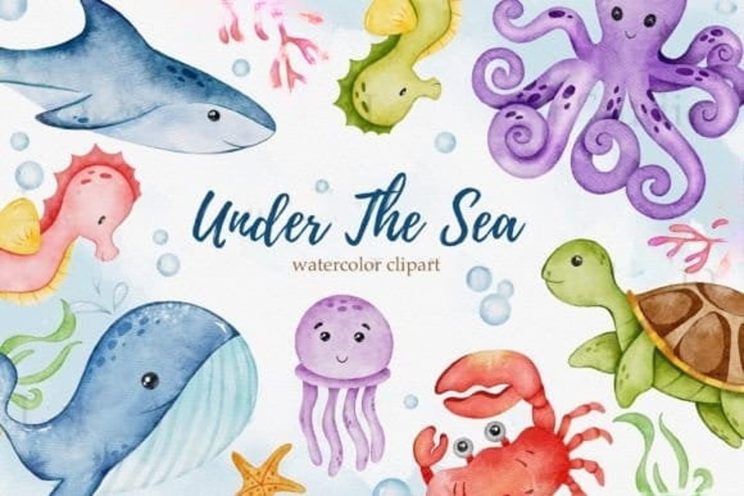 Sea Animals Watercolor Clipart PNG Fish Clipart, Watercolor Fish Under ...