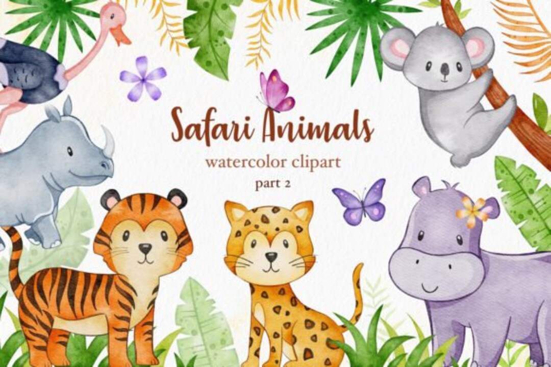 Watercolor Safari Baby Animals Clipart Watercolor Safari Animals ...