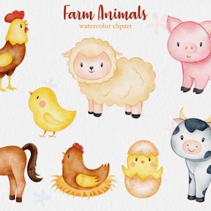Watercolor Farm Animals Watercolor Animals Barnyard Animals Clipart ...