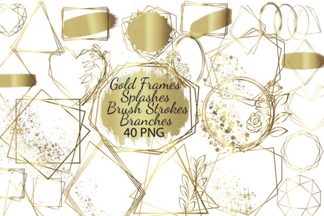 Geometric Gold Frames Clipart, DIY Wedding Invitations, Vintage Frames ...