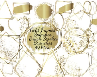 Gold Frame Clipart, Geometric Gold Frames, Wedding Invitations, Gold ...