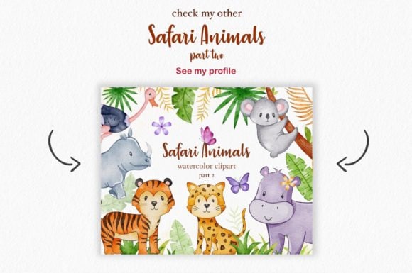 Watercolor Safari Baby Animals Clipart, Watercolor Wall Sticker ...