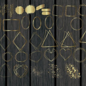 Geometric Gold Frames Clipart, DIY Wedding Invitations, Vintage Frames ...