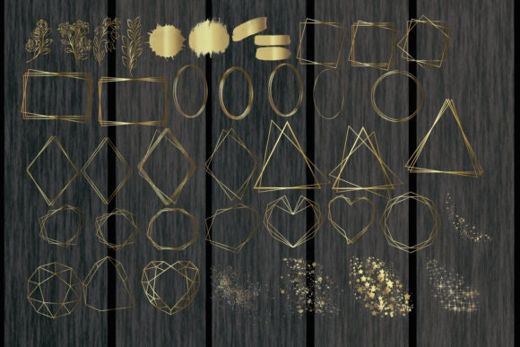 Geometric Gold Frames Clipart, DIY Wedding Invitations, Vintage Frames ...