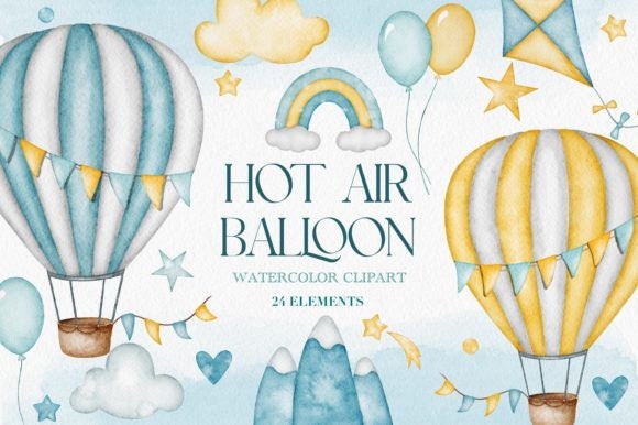Watercolor Hot Air Balloon Clipart Baby Boy Hot Air Balloon Wreath ...
