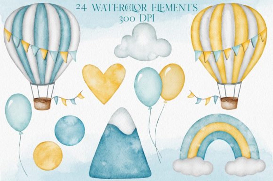 Watercolor Hot Air Balloon Clipart Baby Boy Hot Air Balloon Wreath ...