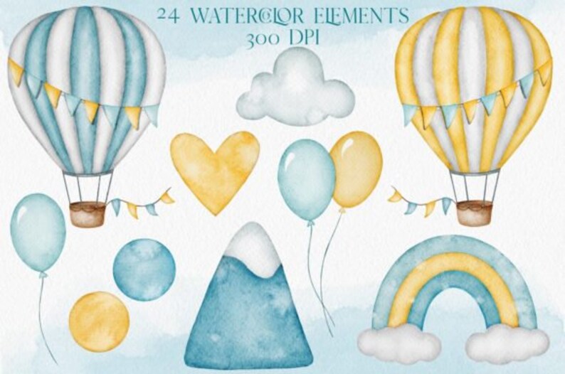 Watercolor Hot Air Balloon Clipart Baby Boy Hot Air Balloon Wreath ...