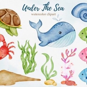 Sea Animals Watercolor Clipart PNG Fish Clipart, Watercolor Fish Under ...