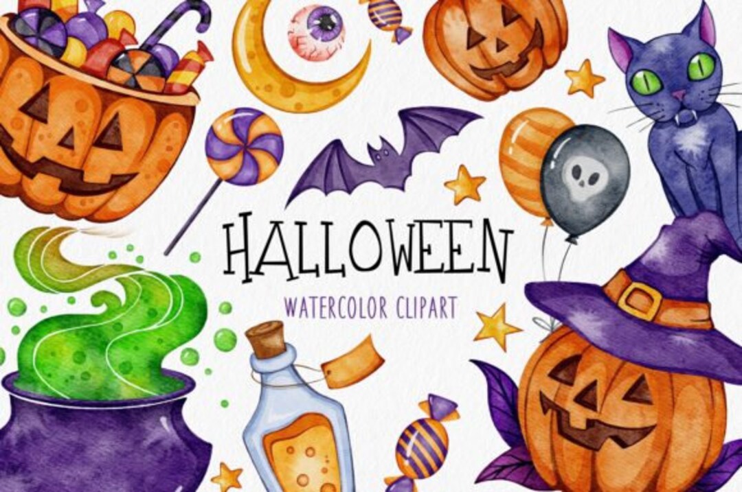 Watercolor Halloween Clipart Halloween Cliparthalloween Party - Etsy