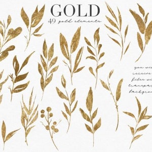 Gold Leaves Splatters Strokes Clipart Gold Branches, Gold Foil Clip Art ...