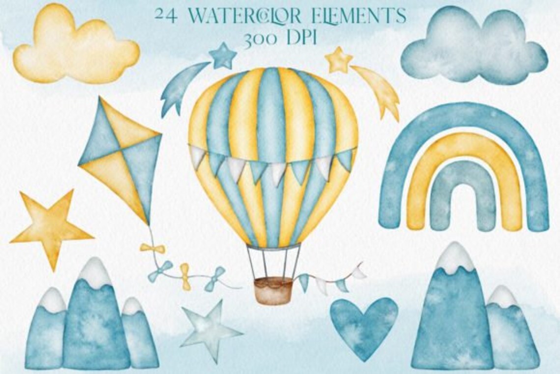 Watercolor Hot Air Balloon Clipart Baby Boy Hot Air Balloon Wreath ...