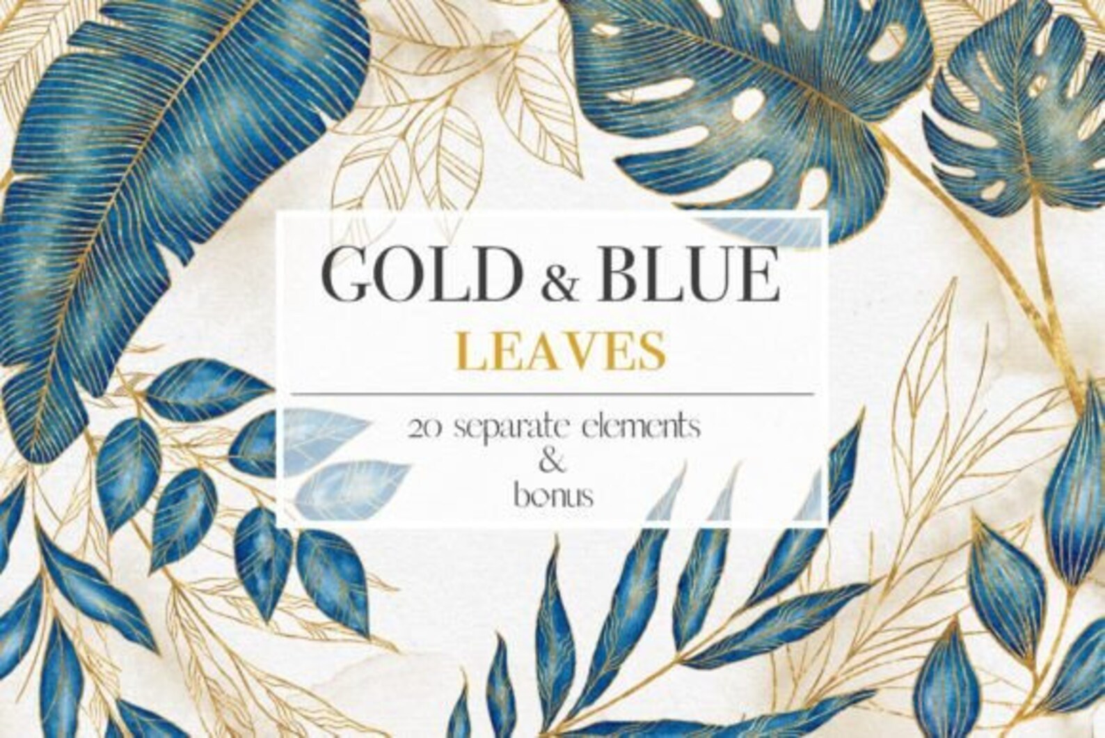 Gold and Blue Leaves Clipart Blue and Gold Tropical Leaves Clipart ...