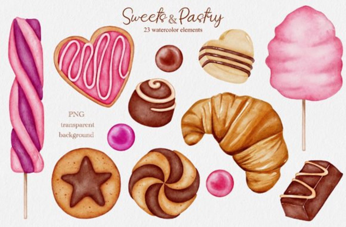 Watercolor Sweets and Pastry Clipart Sweet Treats Cakes and - Etsy