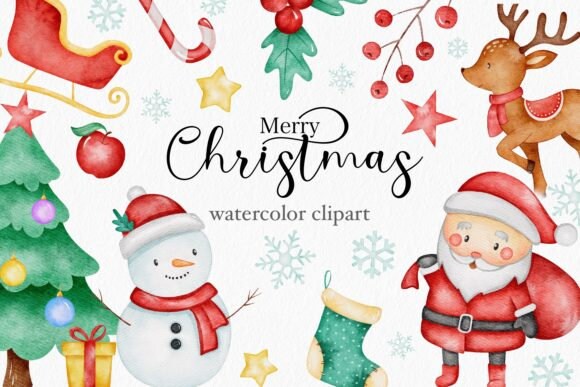 Merry Christmas Watercolor Clipartchristmas Clipart, Watercolor Clipart ...