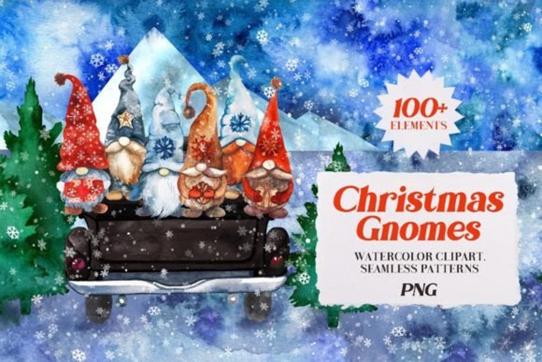 Christmas Gnomes Watercolor Clipart - Etsy