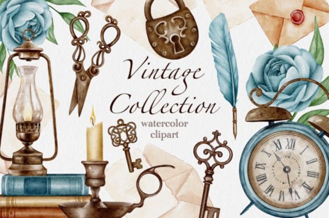 Watercolor Vintage Clipart - Etsy