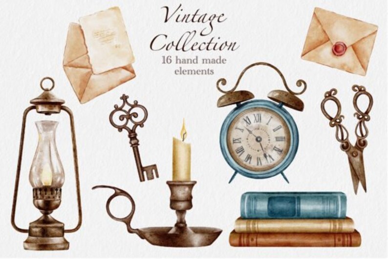 Watercolor Vintage Clipart - Etsy