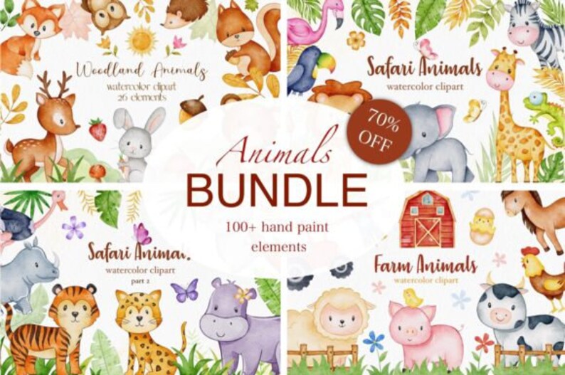Watercolor Best Bundle Safari Baby Animals Clipart Woodland - Etsy