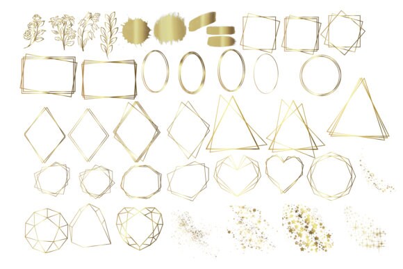 Geometric Gold Frames Clipart, DIY Wedding Invitations, Vintage Frames ...