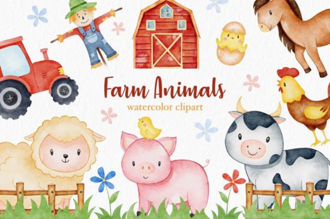 Watercolor Farm Animals Watercolor Animals Barnyard Animals Clipart ...
