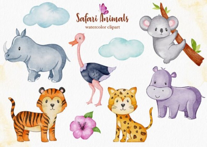 Watercolor Safari Baby Animals Clipart Watercolor Safari Animals ...