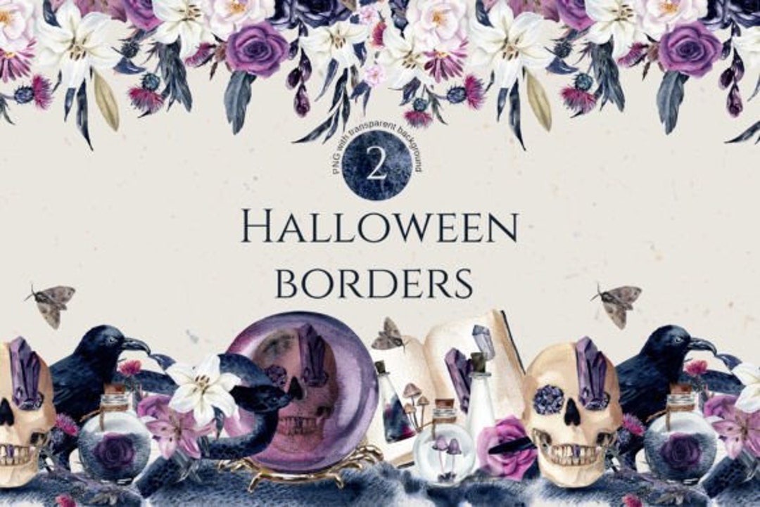 Gothic Halloween Floral Seamless Border Watercolor Gothic Floral ...