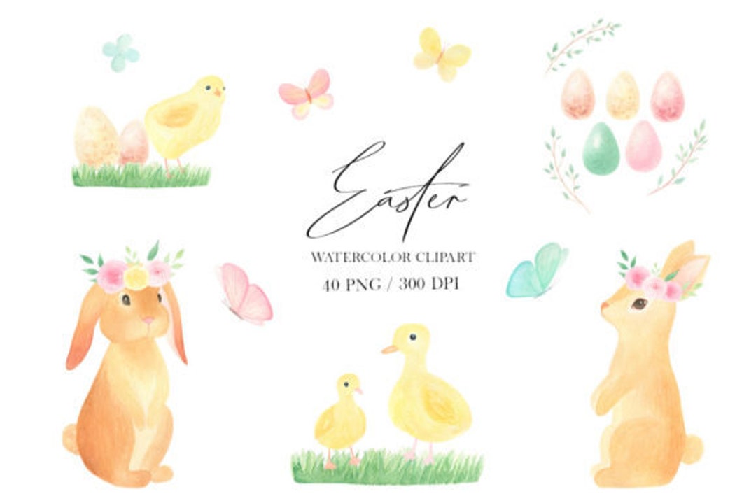 Bunny Easter Watercolor Clipart Spring Bunnies. Watercolor Little ...