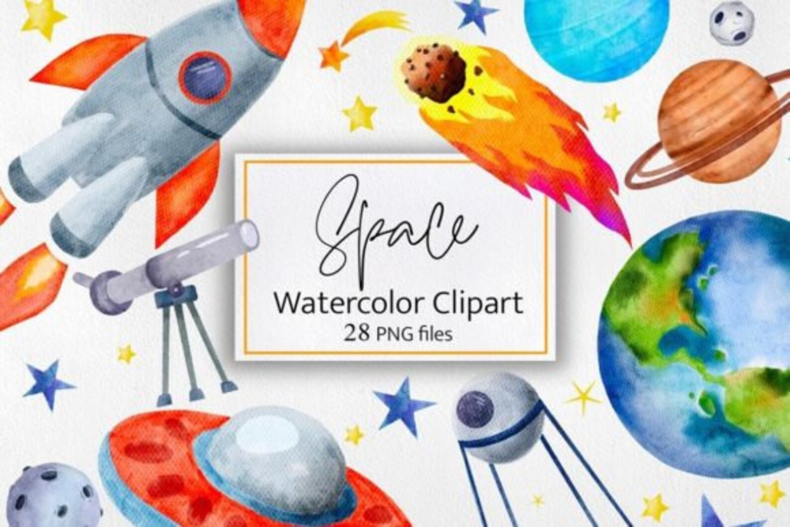 Watercolor Space Solar System Planets Solar System Download Instant ...