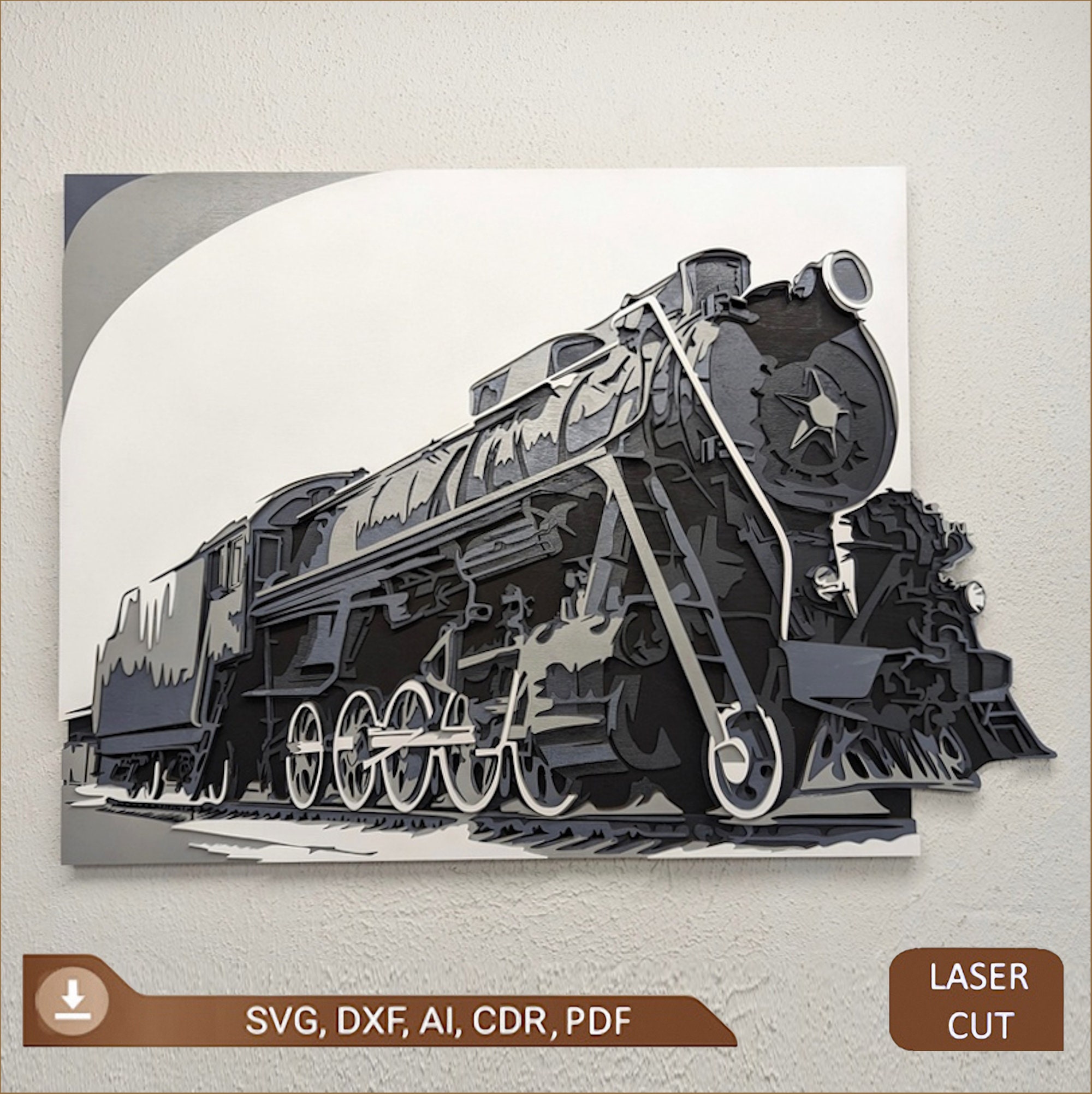 Steam Locomotive 3D Mandala Svg, Multilayer Panel for Laser Cutting ...