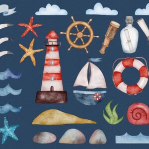 Nautical Watercolor Clipart Ocean Sea Watercolor Nautical Clipart ...