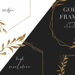 Gold Frames Clipart Floral PNG Geometric Golden Frames, DIY Wedding ...