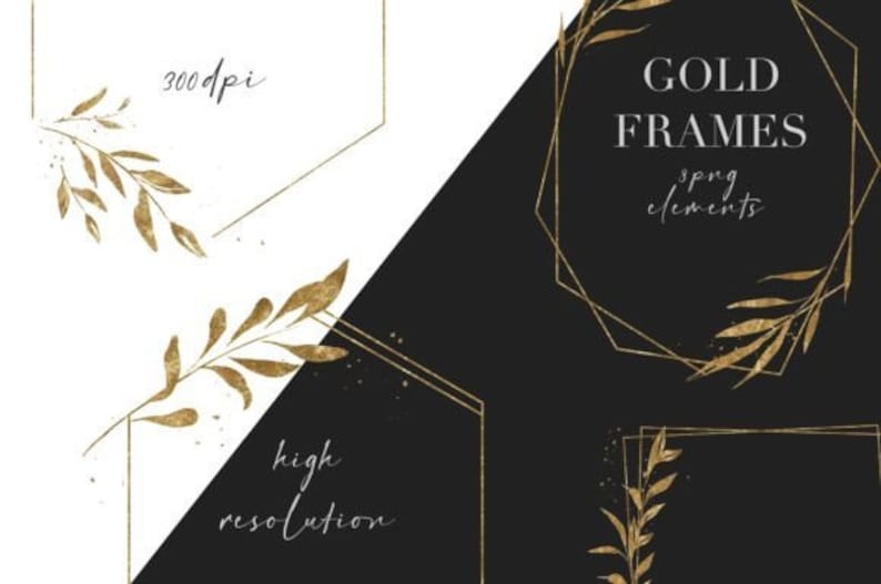 Gold Frames Clipart Floral PNG Geometric Golden Frames, DIY Wedding ...