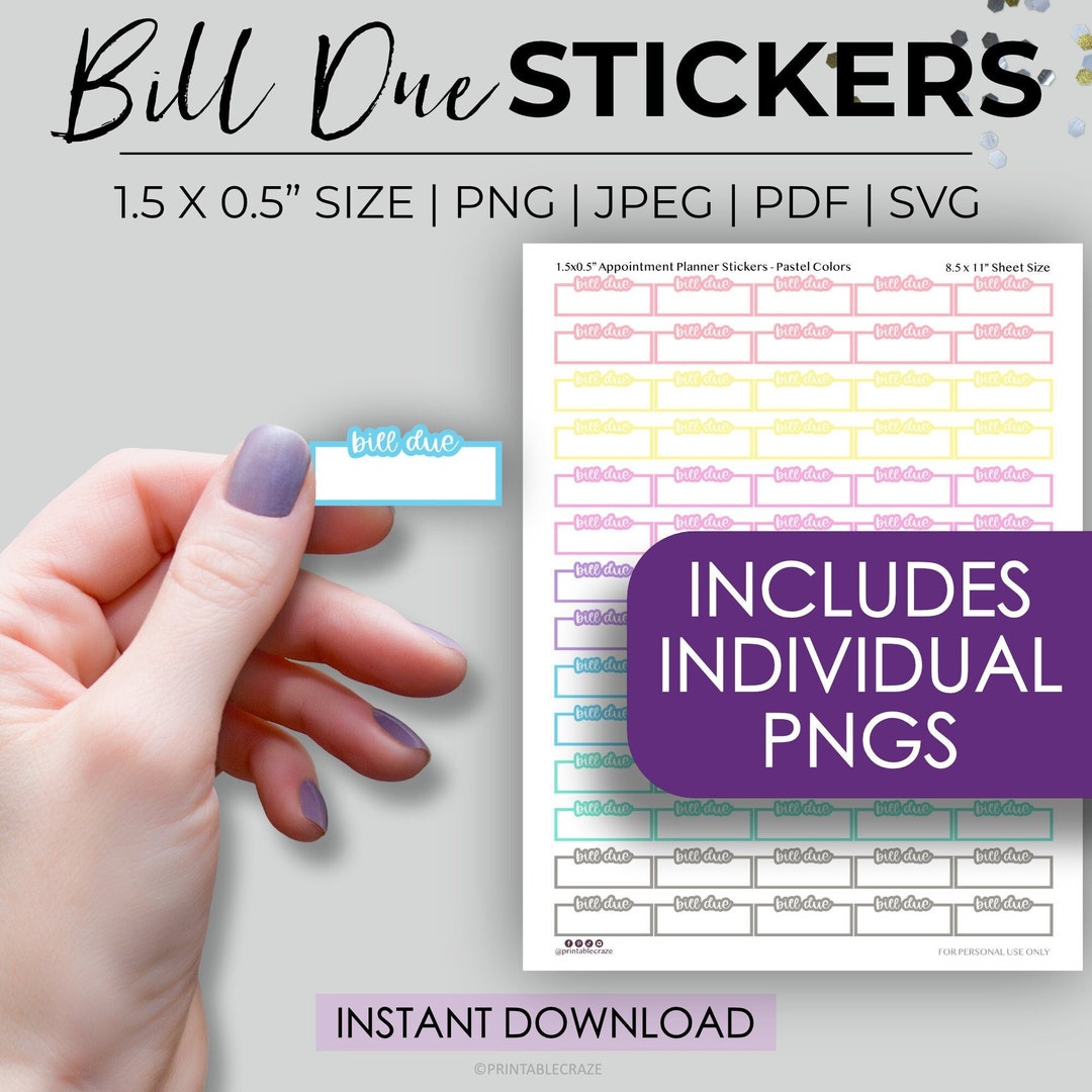 Printable Bill Due Stickers for Planner Reminder Pay Bills - Etsy Australia